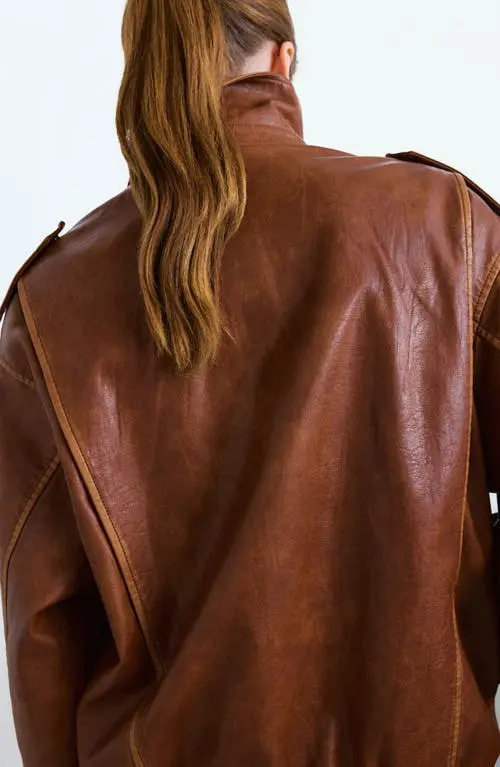 Mango Faux Leather Jacket With Removable Faux Shearling Collar