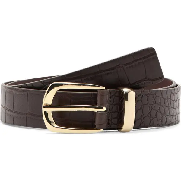 Mango Croc Embossed Faux Leather Belt - Brown