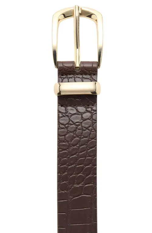 Mango Croc Embossed Faux Leather Belt - Brown