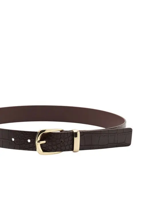 Mango Croc Embossed Faux Leather Belt - Brown