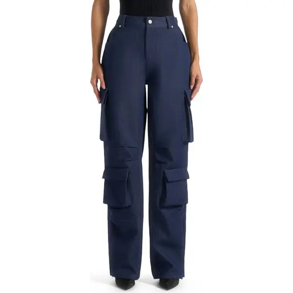 Manière De Voir High Waisted Cargo Trousers - Indigo