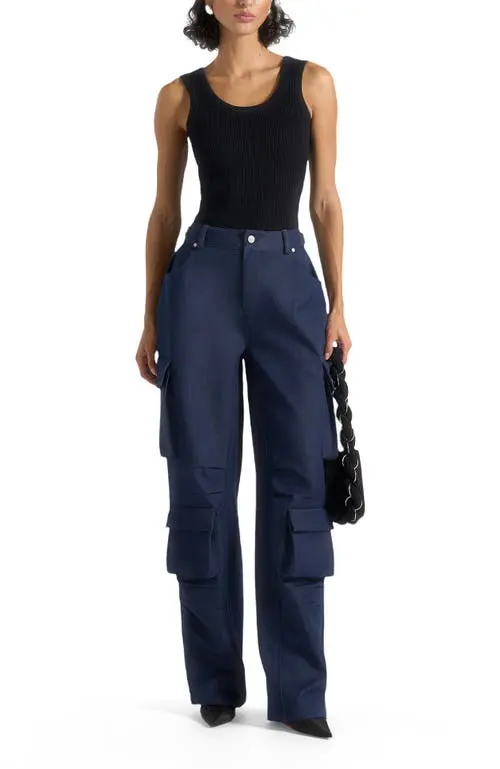Manière De Voir High Waisted Cargo Trousers - Indigo
