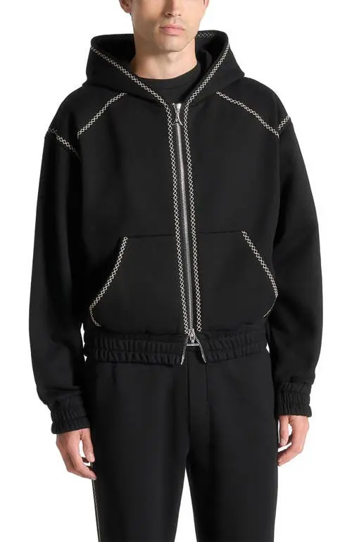 Manière De Voir Whipstitch Raglan Zip Hoodie - Black