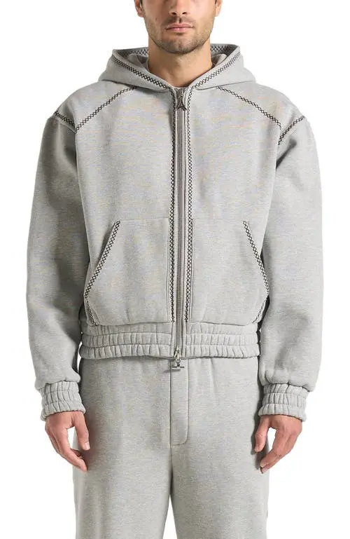 Manière De Voir Whipstitch Raglan Zip Hoodie - Light Grey