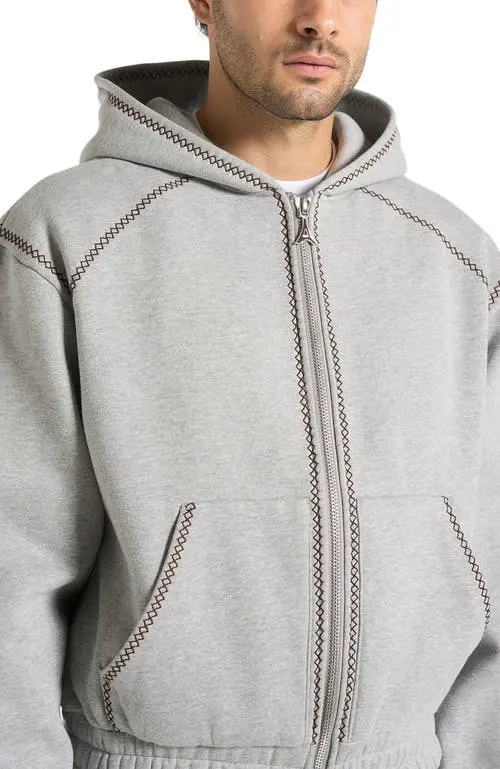 Manière De Voir Whipstitch Raglan Zip Hoodie - Light Grey