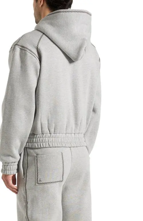 Manière De Voir Whipstitch Raglan Zip Hoodie - Light Grey
