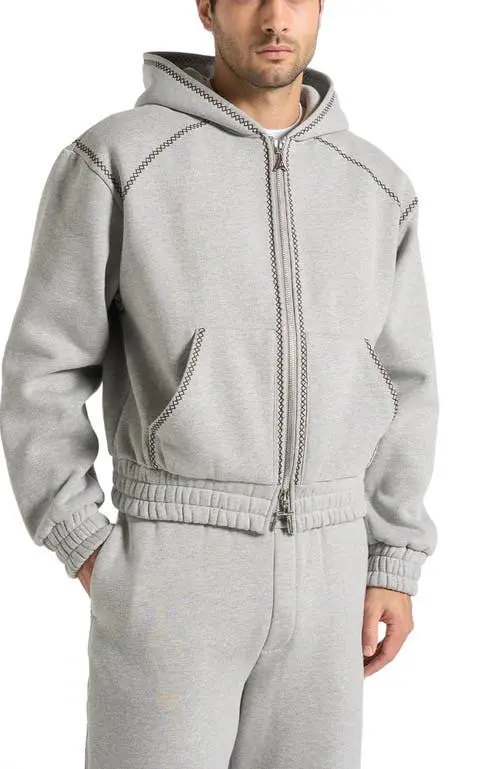 Manière De Voir Whipstitch Raglan Zip Hoodie - Light Grey