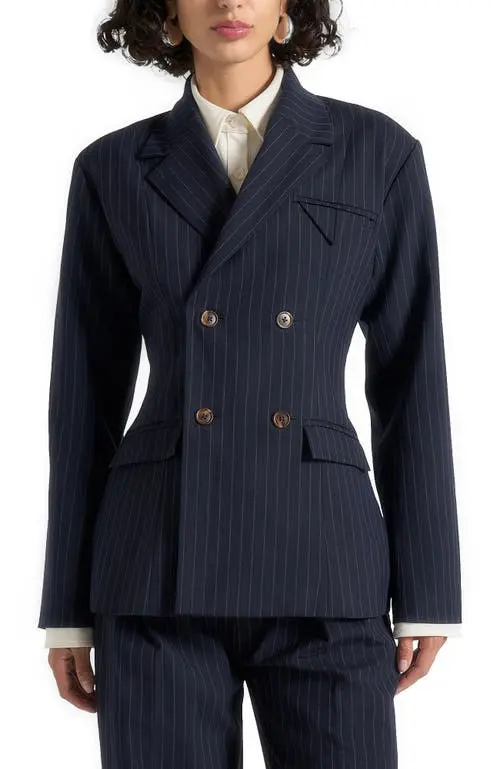 Manière De Voir Maia Pinstripe Double Breasted Blazer - Navy