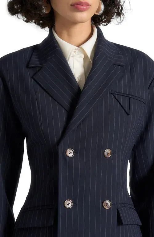 Manière De Voir Maia Pinstripe Double Breasted Blazer - Navy