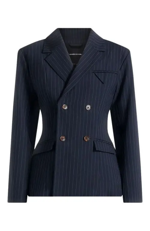 Manière De Voir Maia Pinstripe Double Breasted Blazer - Navy