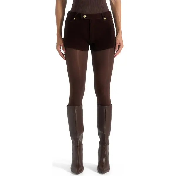 Manière De Voir Samia Velvet Mini Shorts - Brown