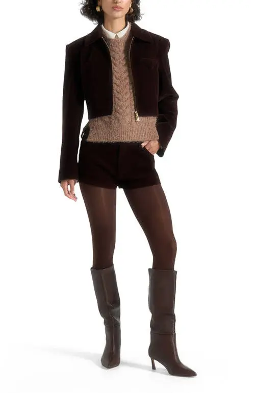 Manière De Voir Samia Velvet Mini Shorts - Brown