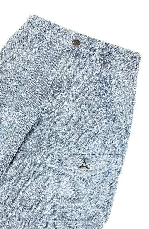 Manière De Voir High Waisted Boucle Denim Cargo Pants - Mid Blue