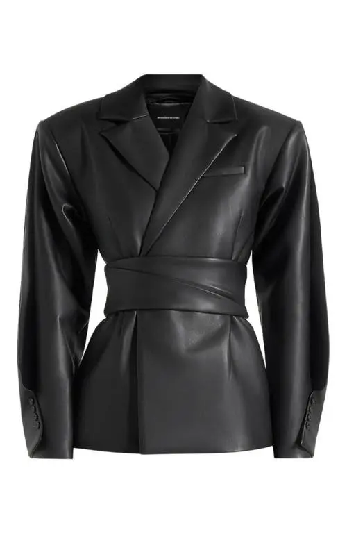 Manière De Voir Twist Sleeve Vegan Leather Blazer - Black