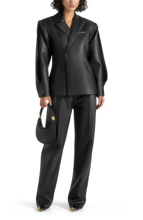 Manière De Voir Twist Sleeve Vegan Leather Blazer - Black