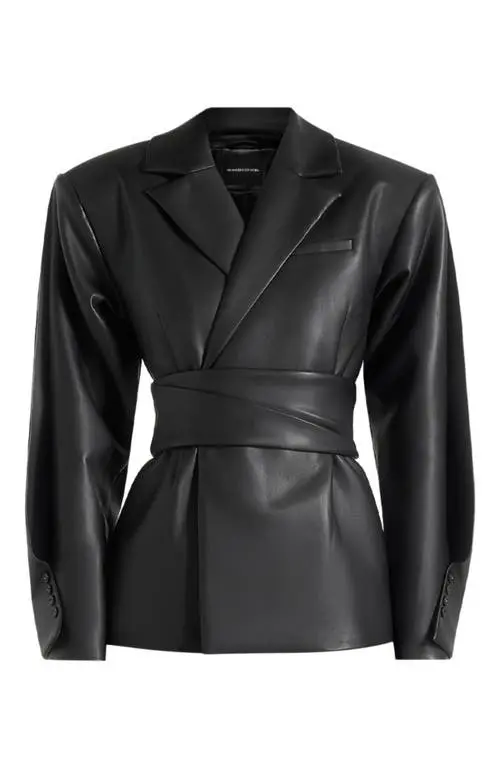 Manière De Voir Twist Sleeve Vegan Leather Blazer - Black