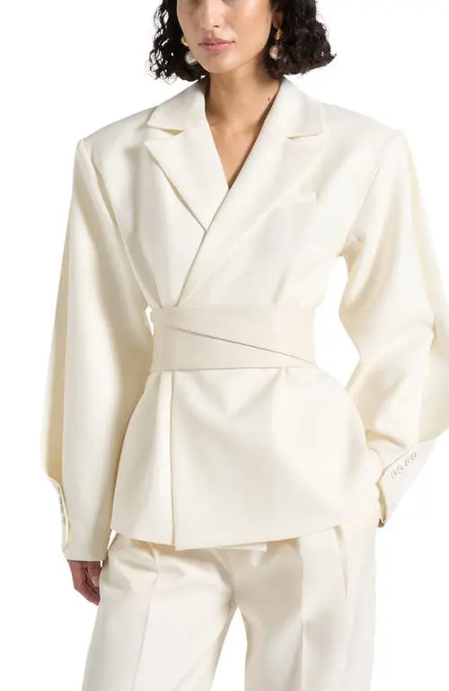Manière De Voir Twist Sleeve Tailored Blazer With Belt - Cream