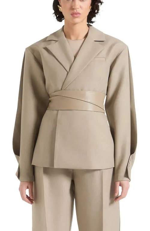 Manière De Voir Twist Sleeve Tailored Blazer With Belt - Taupe