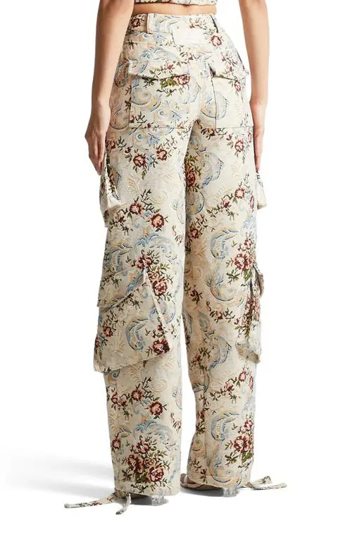 Manière De Voir Floral Jacquard High Waisted Cargo Pants