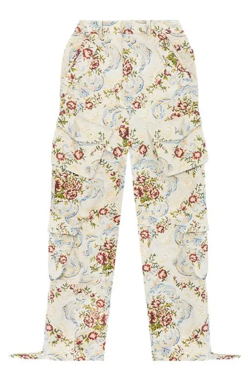 Manière De Voir Floral Jacquard High Waisted Cargo Pants