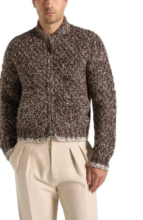 Manière De Voir Speckled Knit Bomber Jacket - Brown