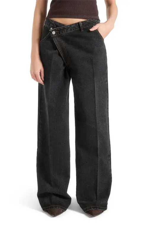 Manière De Voir Astrid Wrapover Wide Leg Jeans - Black