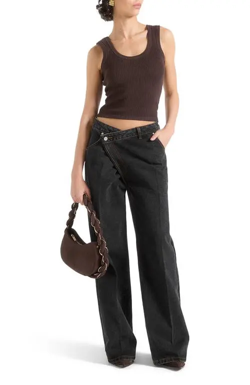Manière De Voir Astrid Wrapover Wide Leg Jeans - Black
