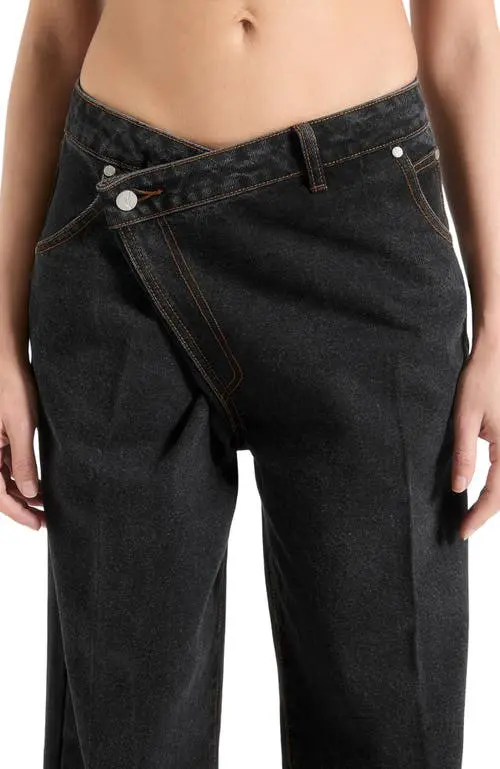 Manière De Voir Astrid Wrapover Wide Leg Jeans - Black