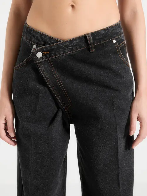 Manière De Voir Astrid Wrapover Wide Leg Jeans - Black