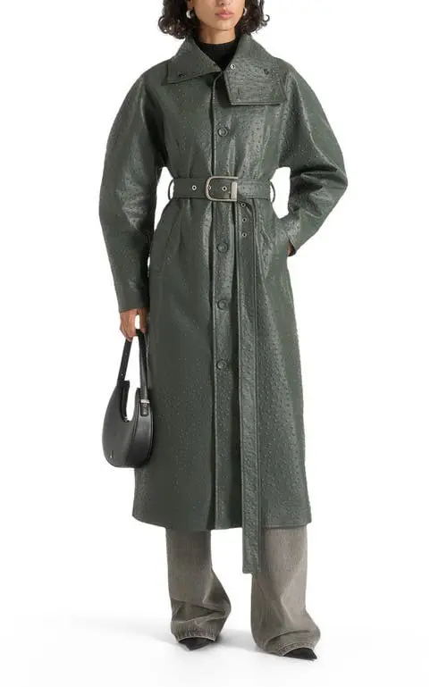 Manière De Voir Leyna Ostrich Hourglass Belted Trench Coat