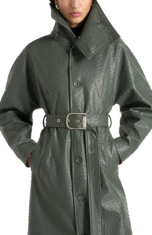 Manière De Voir Leyna Ostrich Hourglass Belted Trench Coat