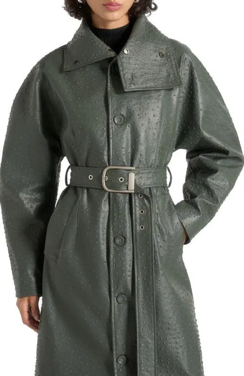 Manière De Voir Leyna Ostrich Hourglass Belted Trench Coat