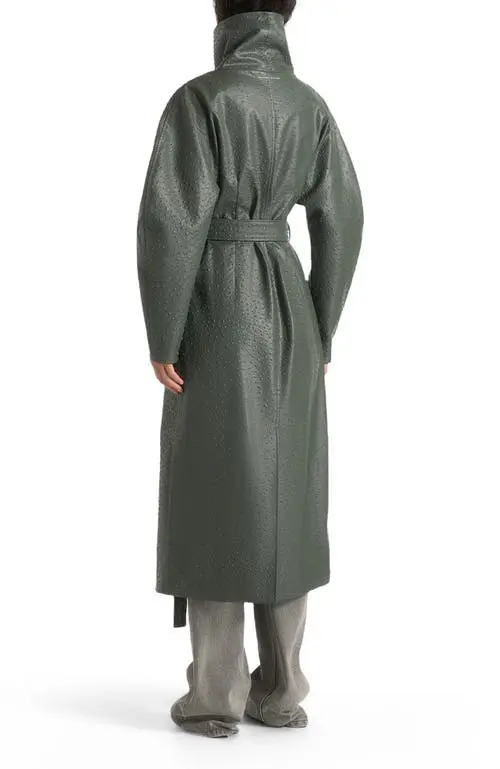 Manière De Voir Leyna Ostrich Hourglass Belted Trench Coat