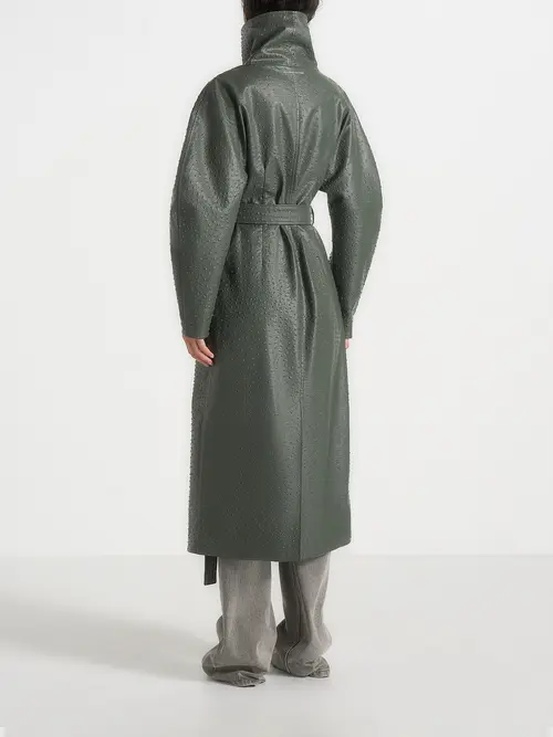 Manière De Voir Leyna Ostrich Hourglass Belted Trench Coat