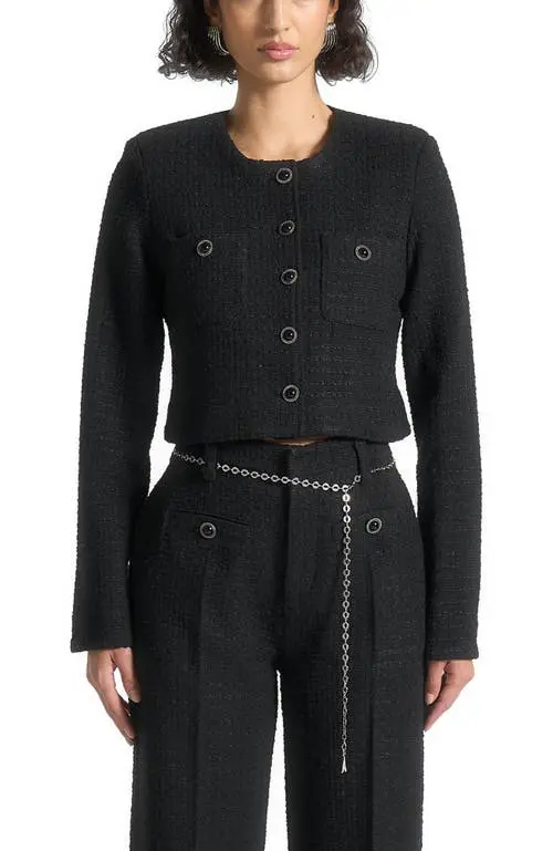 Manière De Voir Celine Cropped Tweed Jacket With Pearl Detail - Black