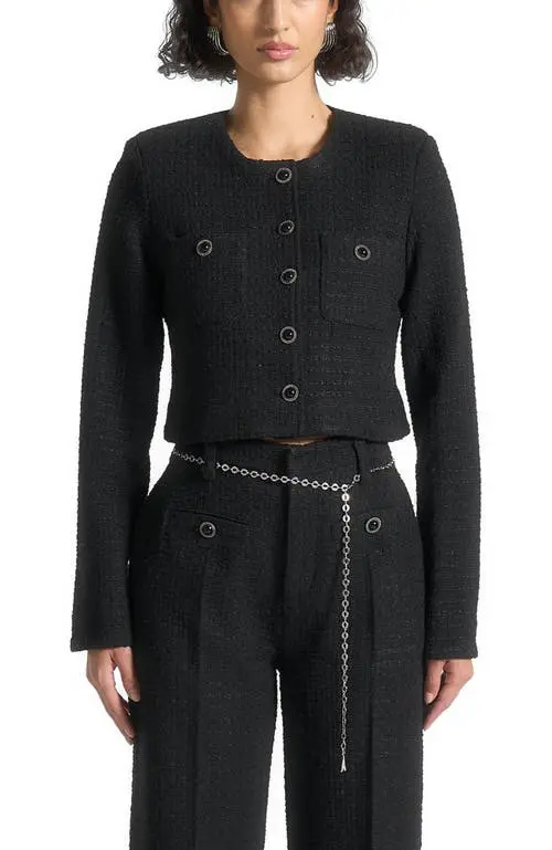 Manière De Voir Celine Cropped Tweed Jacket With Pearl Detail - Black