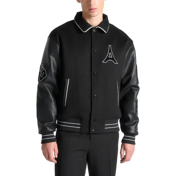 Manière De Voir Oscar Mona Lisa Wool Blend Varsity Jacket - Black