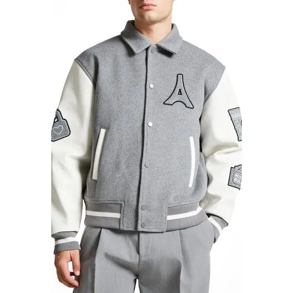 Manière De Voir Mona Lisa Wool Blend Varsity Jacket - Grey