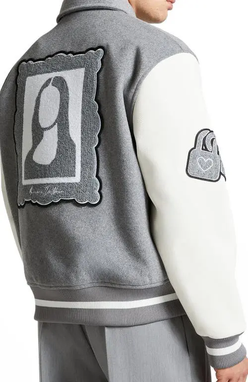 Manière De Voir Mona Lisa Wool Blend Varsity Jacket - Grey