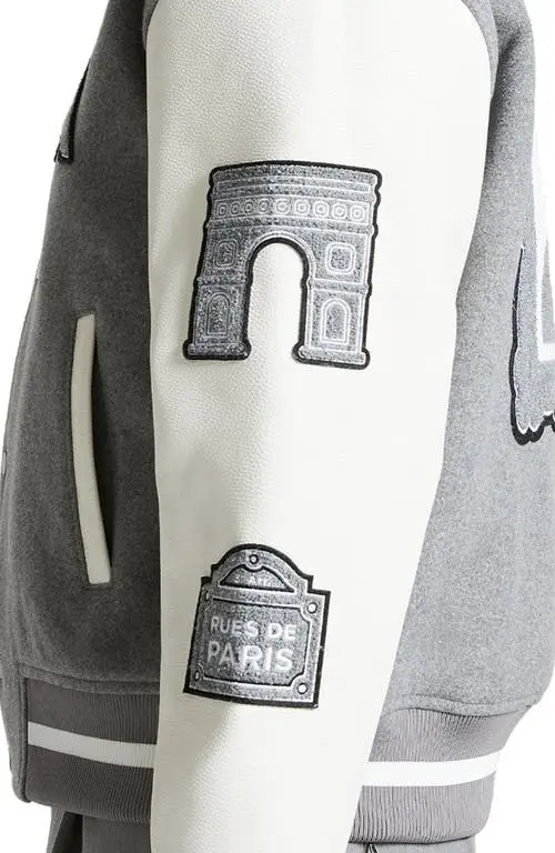 Manière De Voir Mona Lisa Wool Blend Varsity Jacket - Grey