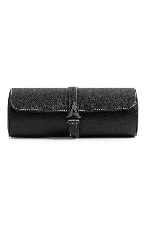 Manière De Voir Pebbled Leather Contrast Stitch Watch Roll - Black