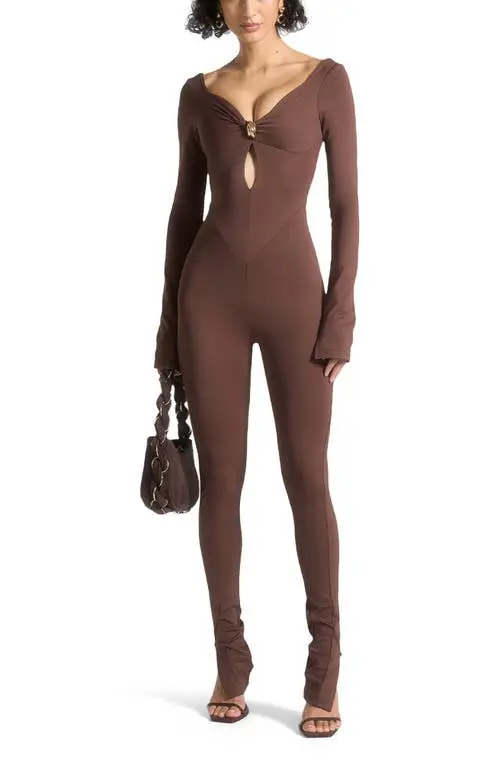 Manière De Voir Twisted Bust Off-shoulder Jumpsuit - Brown