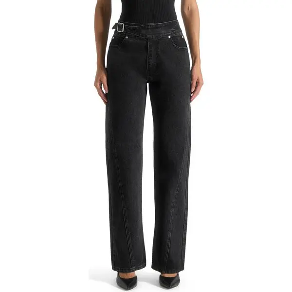 Manière De Voir Twist Leg Boyfriend Jeans With Waist Adjusters - Washed Black