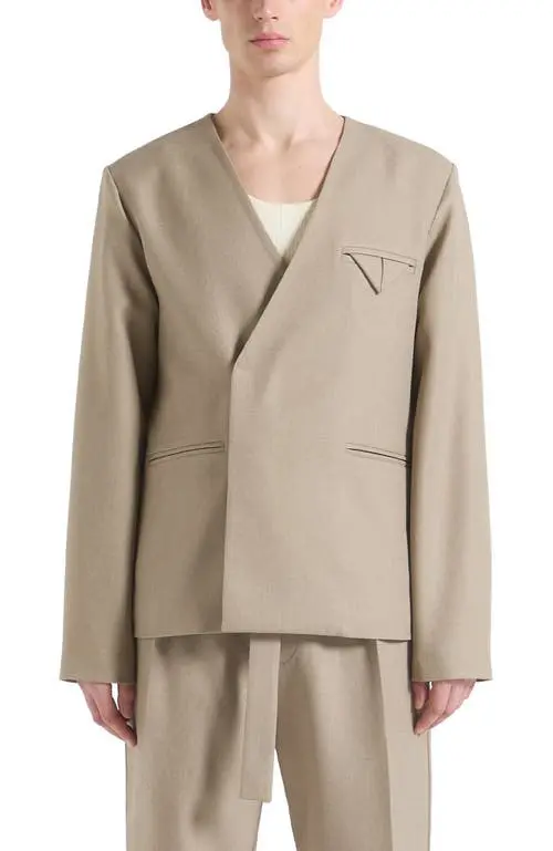 Manière De Voir Colin Collarless Double Breasted Minimal Blazer - Beige
