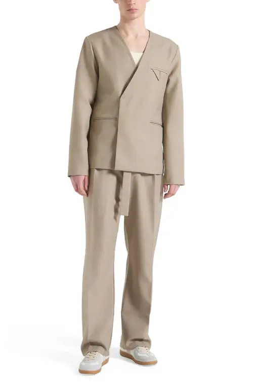 Manière De Voir Colin Collarless Double Breasted Minimal Blazer - Beige