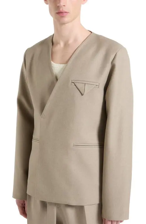 Manière De Voir Colin Collarless Double Breasted Minimal Blazer - Beige