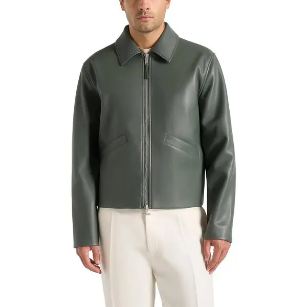 Manière De Voir Yves Minimal Vegan Leather Jacket - Dark Sage