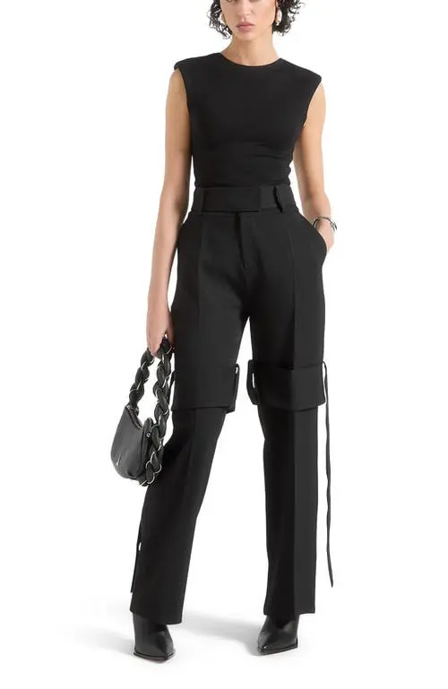 Manière De Voir Belted Strap Detail Trousers - Black