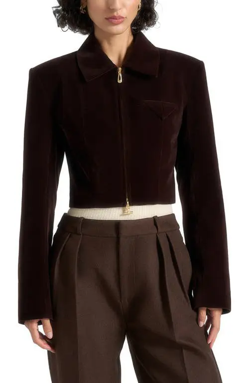 Manière De Voir Adina Velvet Cropped Jacket - Brown