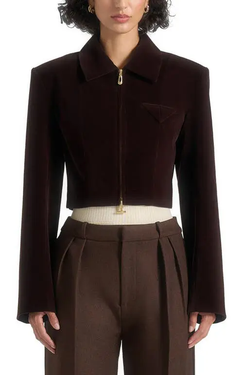 Manière De Voir Adina Velvet Cropped Jacket - Brown